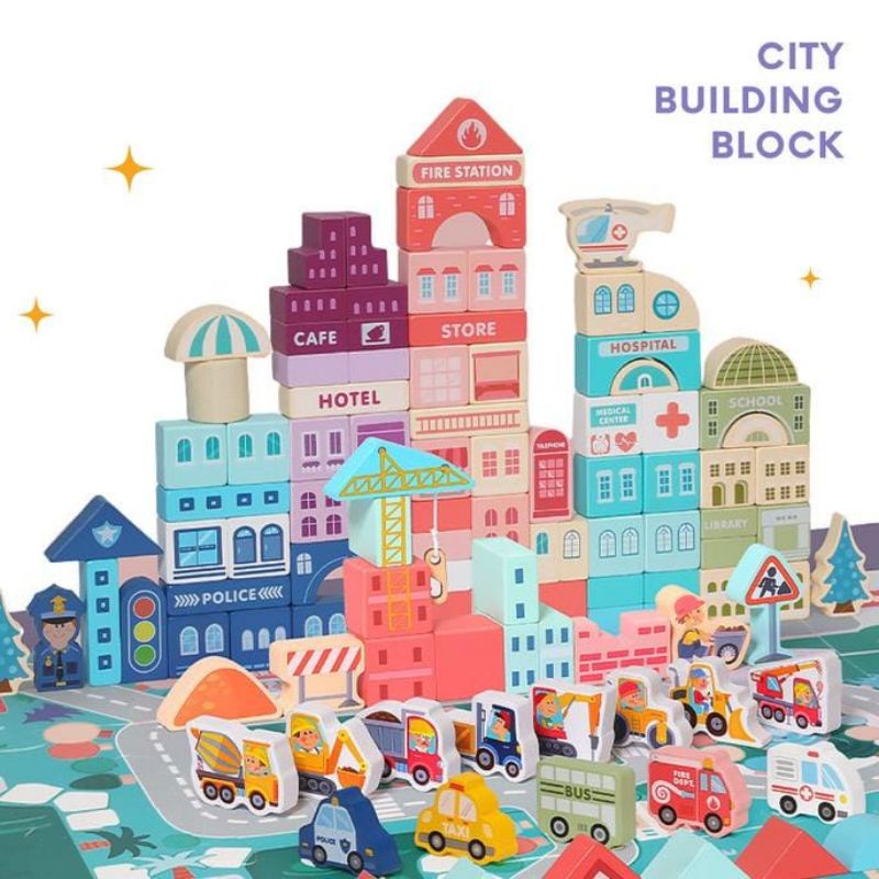 Jual City Building Block/ Wooden Toys / Puzzle Kayu Bangunan Premium ...