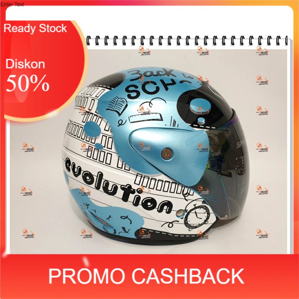 Jual 3.3 HELM HELEM EVO NOTE SEA BLUE HALF FACE IJIN SNI RESMI LOGO SNI ...