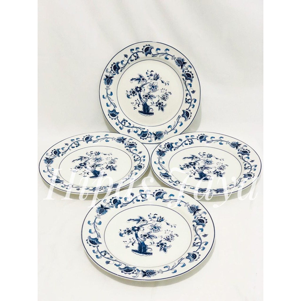 Jual Piring Makan Ceper Keramik Lokal Diameter 23cm Putih Biru 1pcs ...