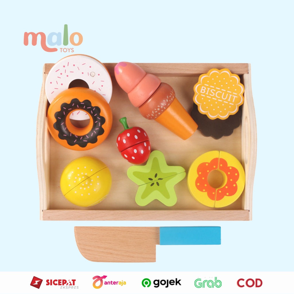 Jual MALOTOYS - Cutting Donut Wooden Toys Ice Cream Tray Mainan Kayu ...