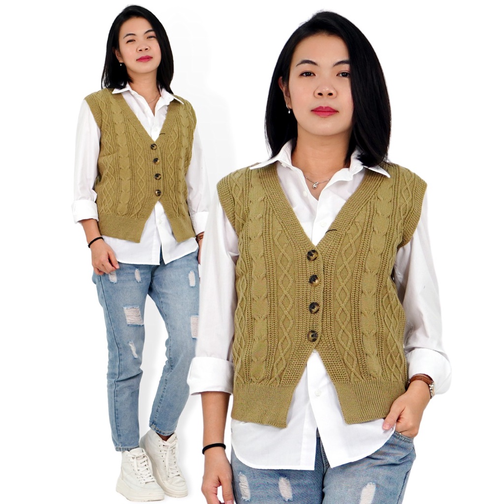 Jual OKECHUKU Vest Kancing Rompi Rajut Kancing Knit Outer Korean Style ...