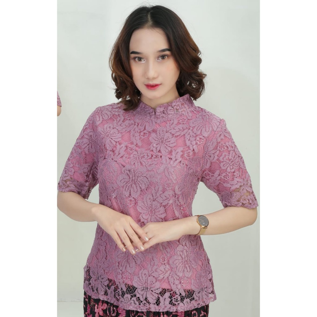 Jual Atasan kebaya brokat lengan pendek model kerah sanghai unggu ...