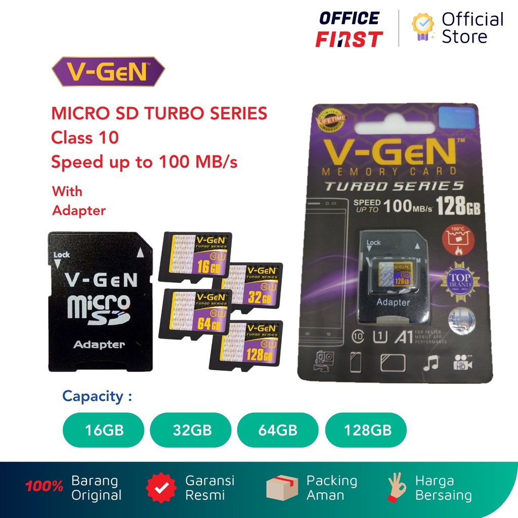 Jual V-Gen Micro SD Turbo Class 10 100 MBps 16 32 64 128 GB dengan ...