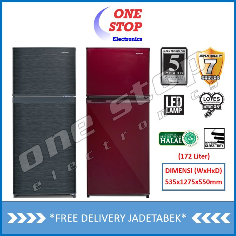 Jual SHARP SJ-195MD-SR/SG Kulkas 2 Pintu Shine Series 172L | Shopee ...
