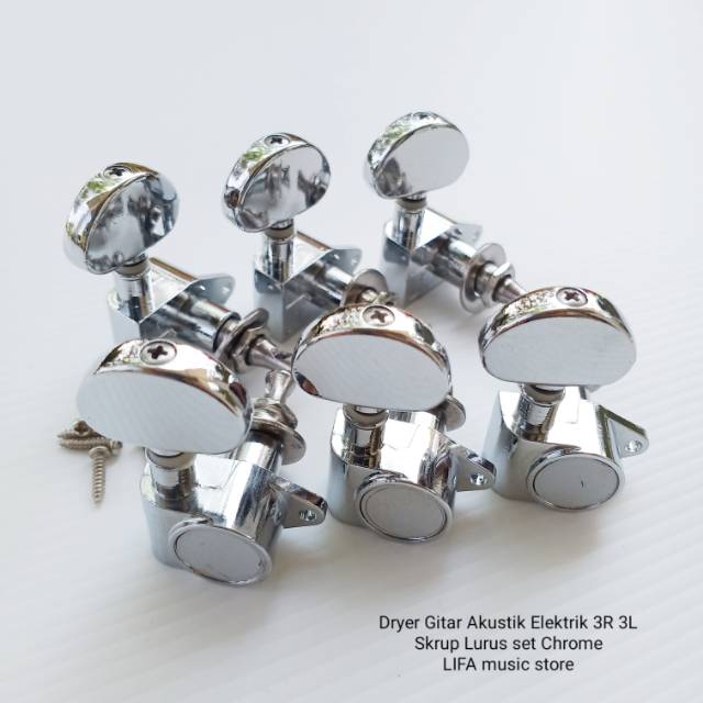 Jual Dryer Gitar Akustik Elektrik 3R 3L Skrup Lurus set Chrome | Shopee ...