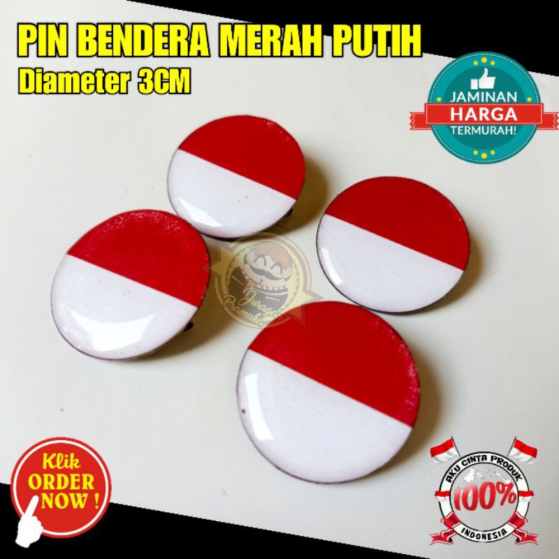 Jual Pin bendera indonesia bulat 3cm / pin bulat merah putih [033 ...