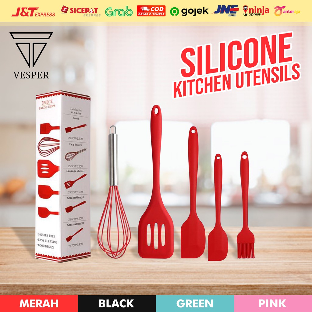 Jual alat masak silicone spatula set 5in1 / silicone kitchen set ...