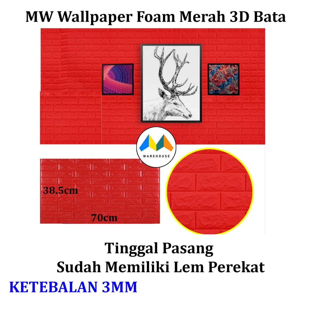 Jual MW Wallpaper Foam Merah 3D Bata Warna Merah Premium Wall Paper ...