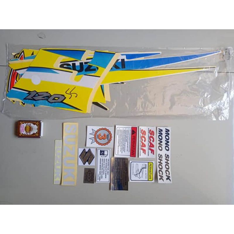 Jual Striping sticker satria hiu putih kuning lengkap stiker perhatian ...