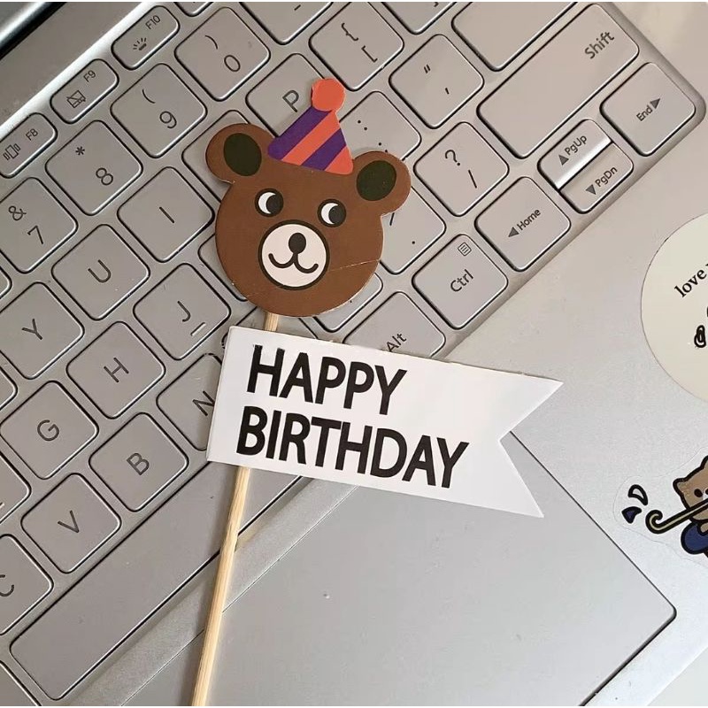 Jual [SATUAN] korean aesthetic birthday cake topper, gambar beruang ...