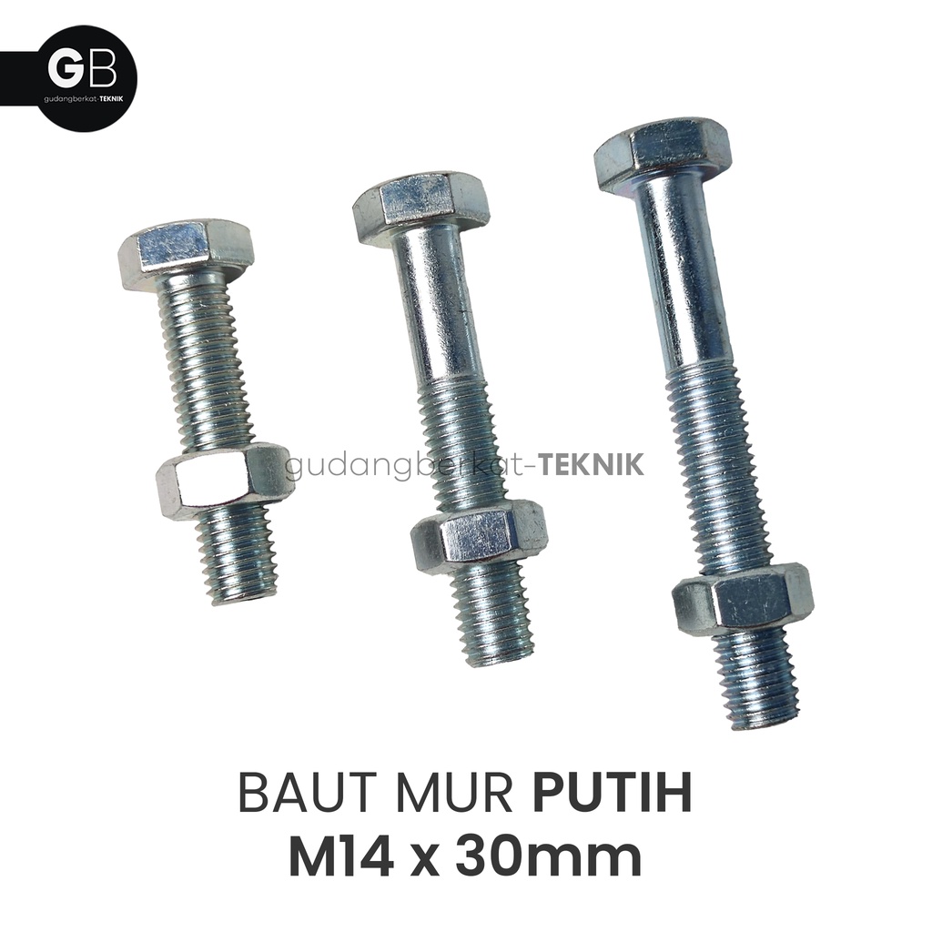 Jual Baut Mur Putih M14x30 / BMP 14x30 (30mm) / Baut M14 Putih Kunci 22 ...