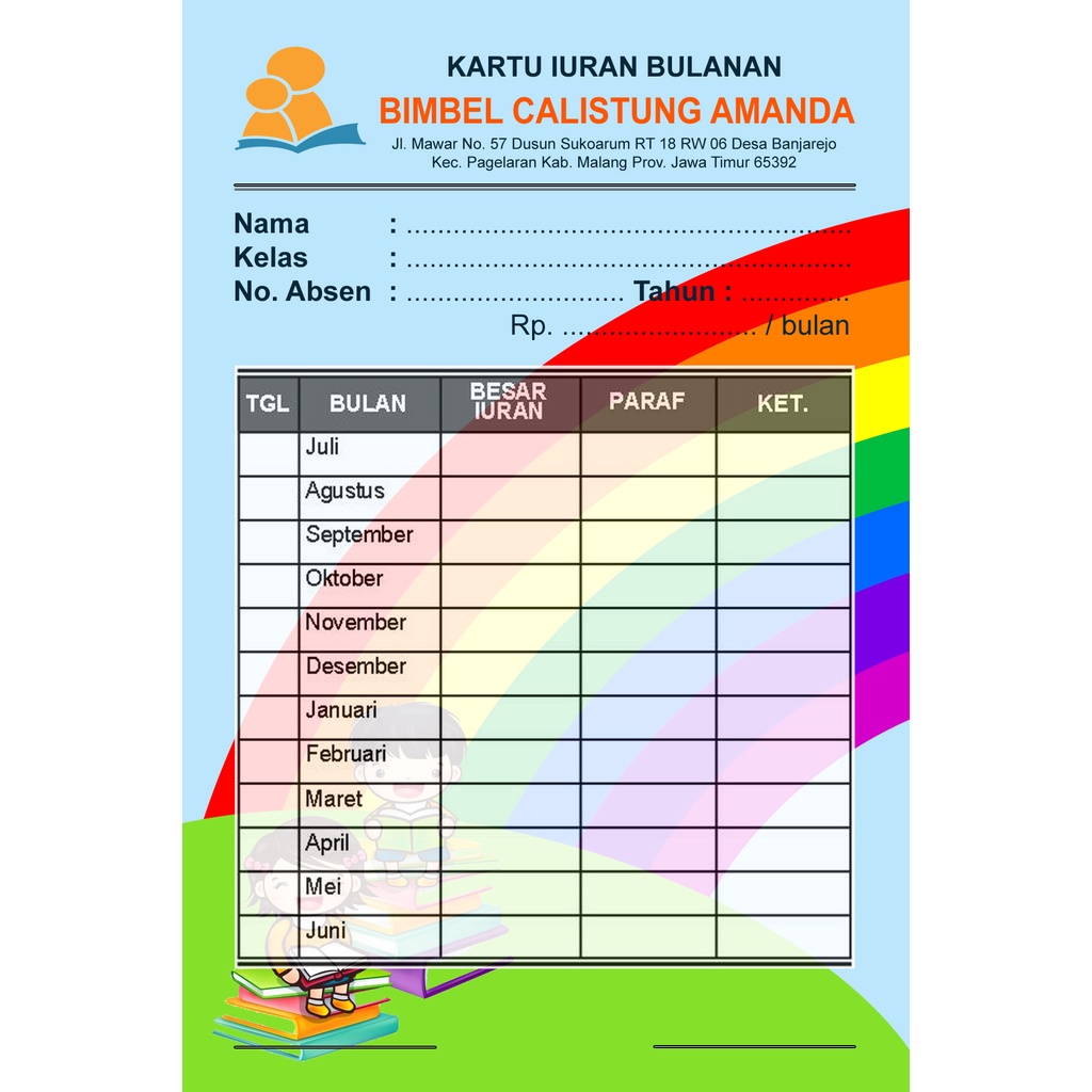 Jual PREMIUM KARTU IURAN BIMBEL/IURAN KAS/SPP/IURAN BULAN DLL BAHAN ART ...