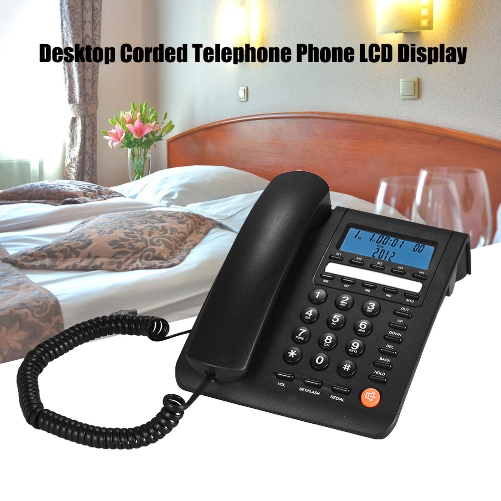 Jual Desktop Corded Telephone Fixed Phone LCD Display for House Home Call Center Office | Shopee ...