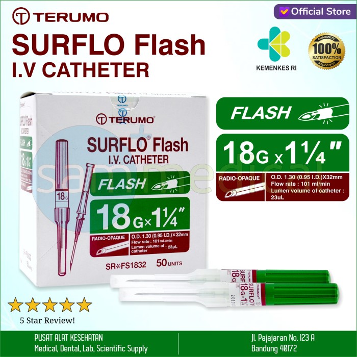 Jual Terumo Surflo Flash IV Catheter - 18G x 1 1/4" (HIAJU) / Jarum ...