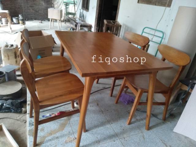 Jual Meja Makan Kursi Ropan Cafe minimalis Kayu Jati Asli Jepara | Shopee Indonesia