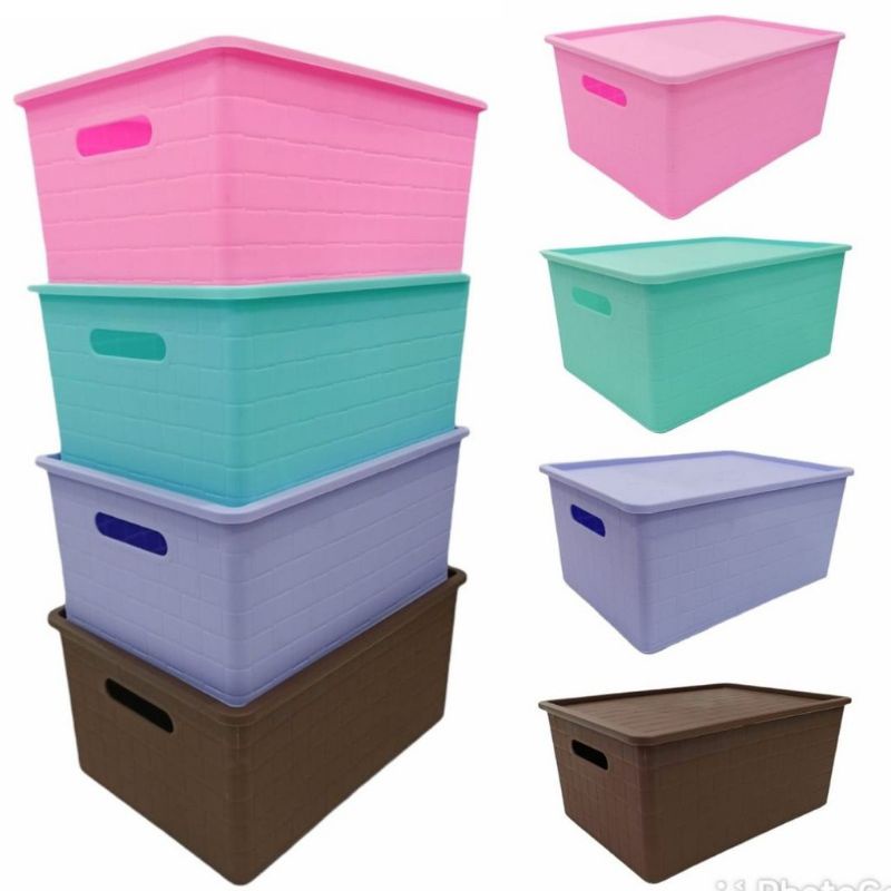 Jual Keranjang Model Rajutan Rotan Plastik Plus Tutup Storage Box Ember ...