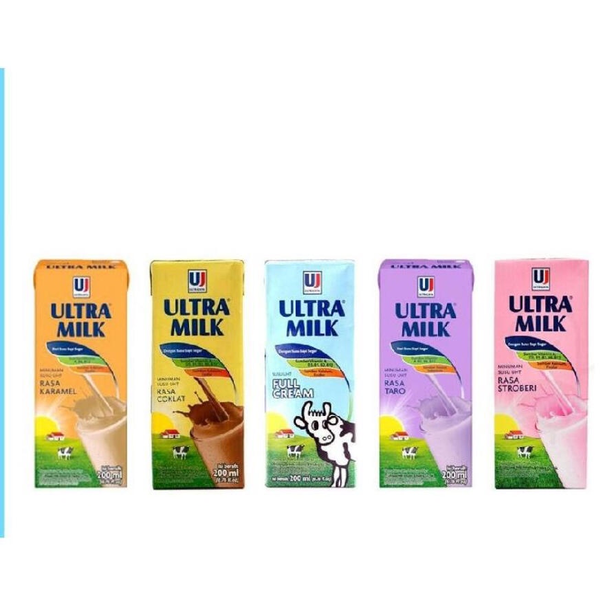 Jual Ultra Milk Susu UHT 200ml Cokelat Stroberi Full Cream Karamel ...
