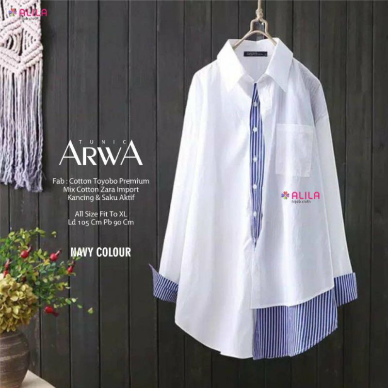 Jual Arwa Tunik Putih Bahan Toyobo Mix Cotton Stripe Premium By ALILA ...