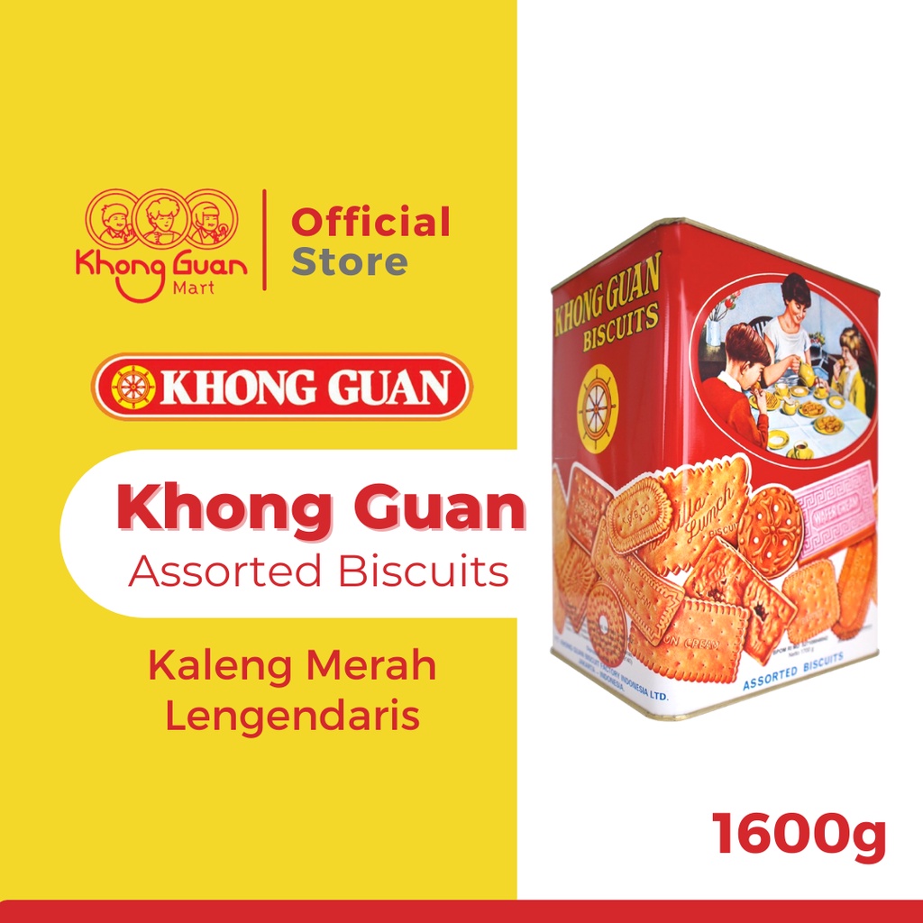 Jual KHONG GUAN Assorted Biscuits Kaleng Merah Persegi Tin 1600 Gram ...