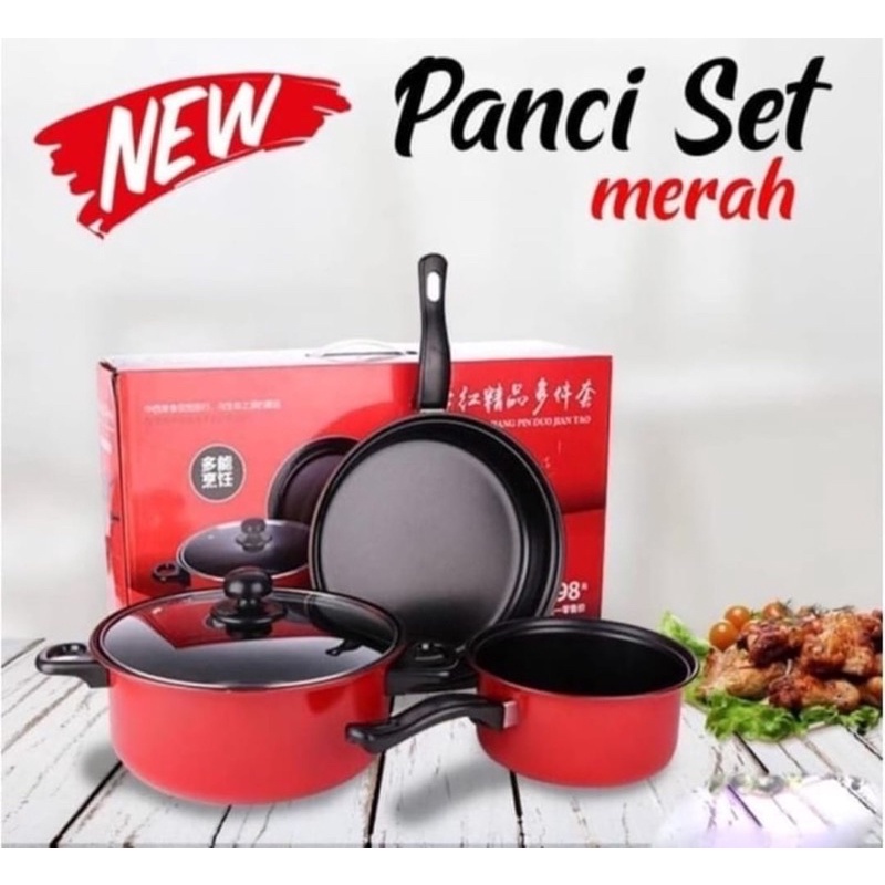 Jual Panci set hitam 13 panci set warna merah panci set spatula hitam ...