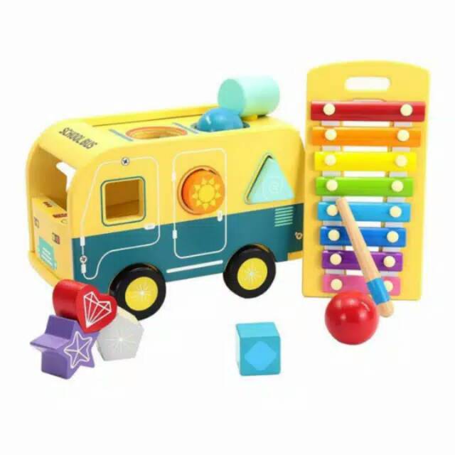 Jual Leo & friend 4 in 1 wooden multi function school bus | Shopee ...