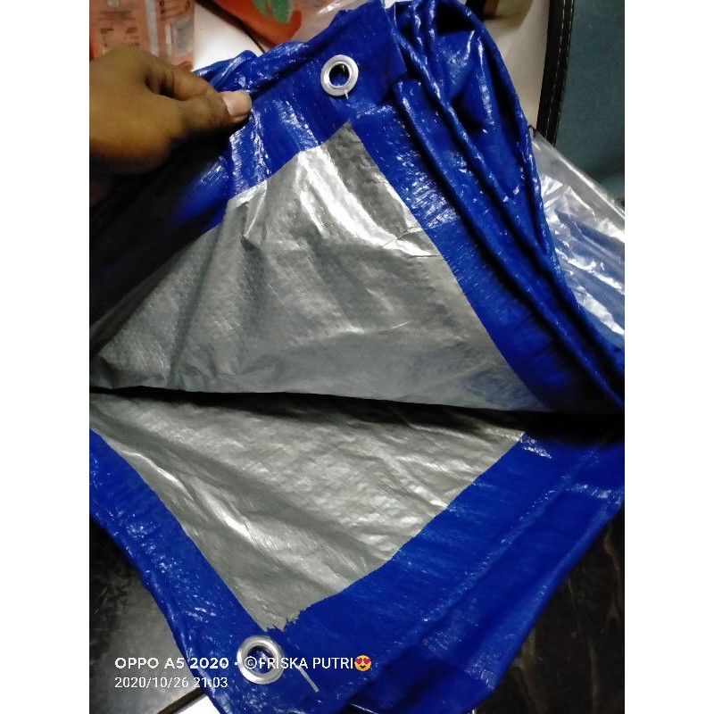 Jual terpal plastik serbaguna ukuran 3x5 biru silfer tipe A2 piggiran ...