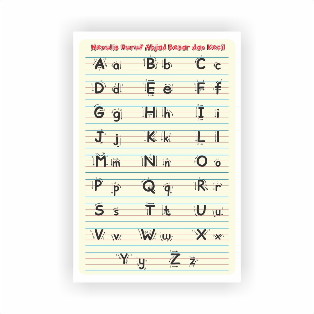 Jual Poster Belajar. Petunjuk Menulis Abjad. Huruf besar dan kecil ...