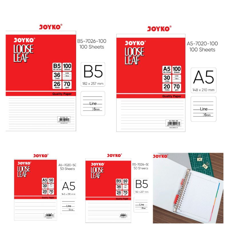 Jual Isi kertas file Loose leaf A5 , B5 JOYKO 50 lembar , 100 lembar | Shopee Indonesia
