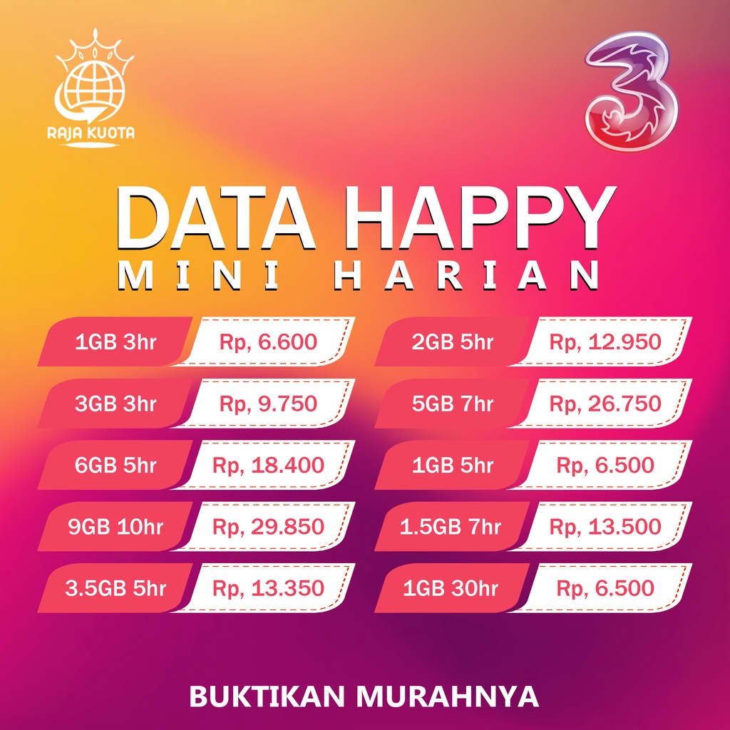 Jual Isi Ulang Data Kuota Three Tri Happy Mini Harian | Shopee Indonesia