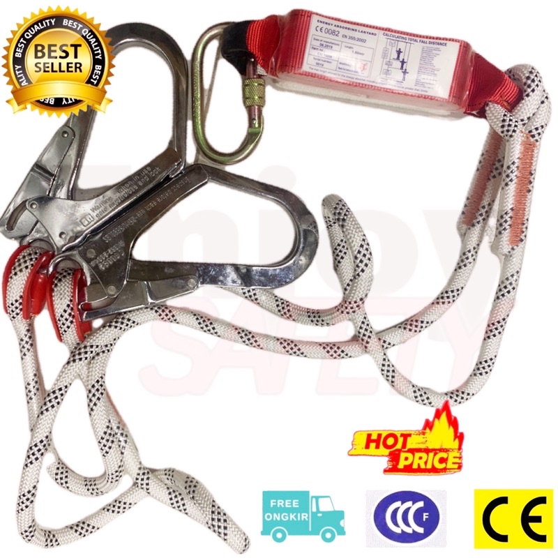 Jual Absorber lanyard Body harness safety Double dua Big HOOK merk Enjoy Safety | Shopee Indonesia