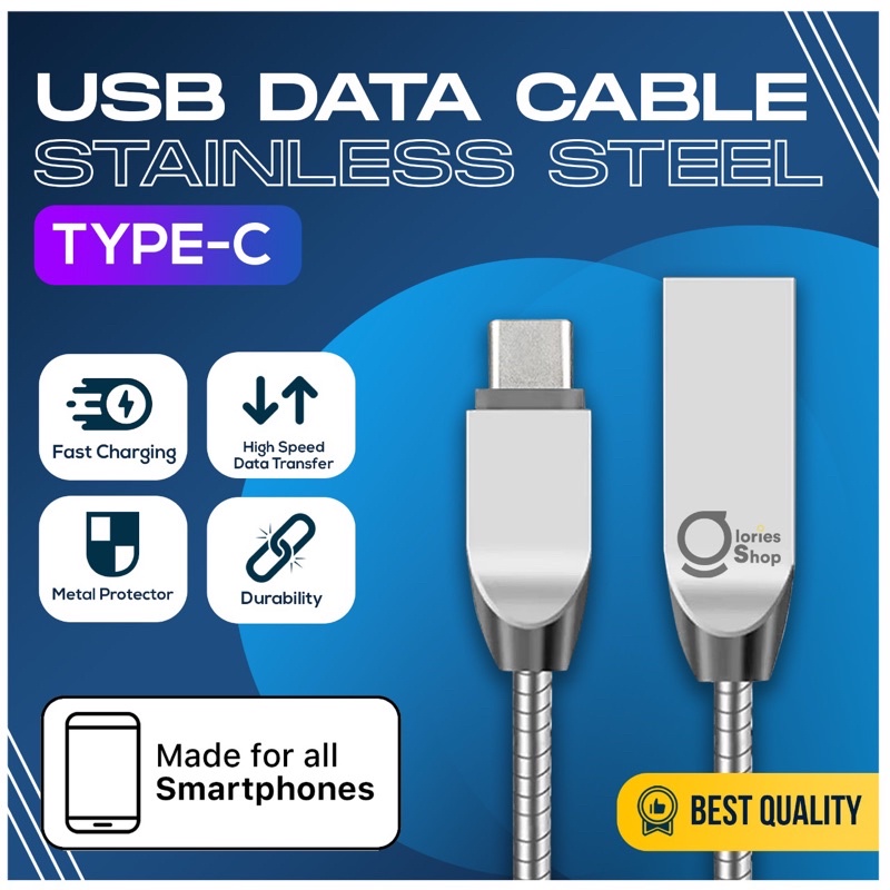 Jual Kabel Data USB Type-C Stainless Steel Fast Charging | Shopee Indonesia