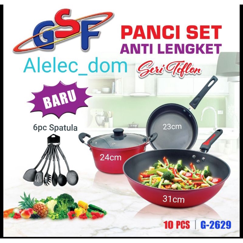 Jual Panci Set Gsf Teflon 2629 + Spatula (10pc) / Cookware Set 10pcs ...