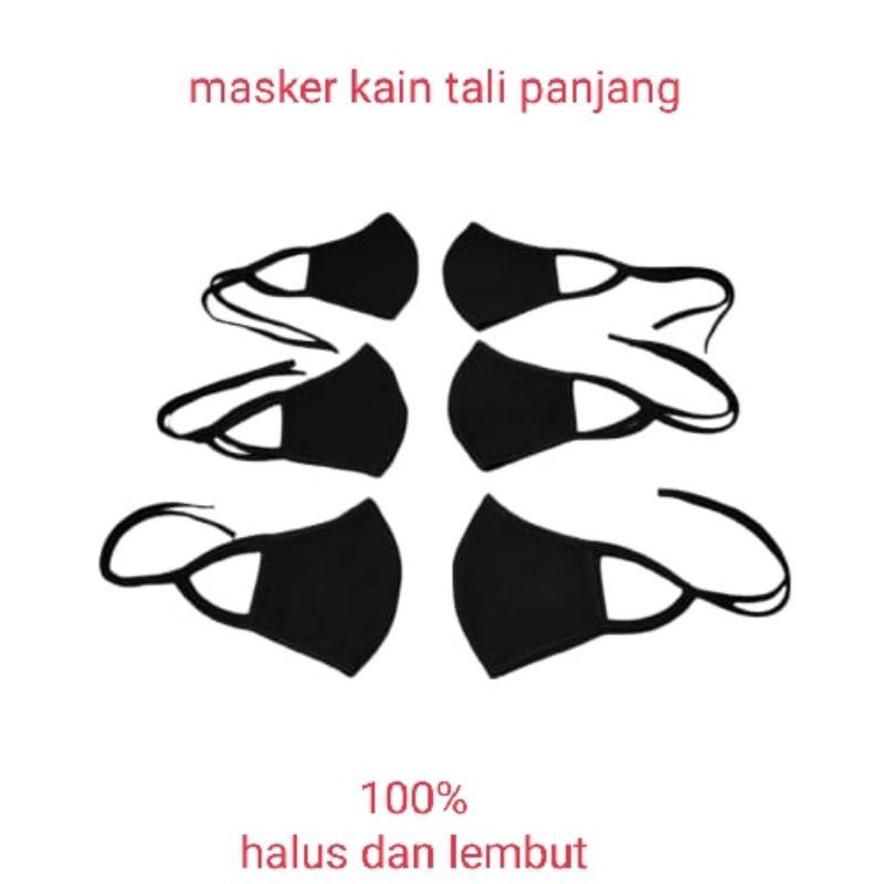 Jual (6pcs)masker kain hitam polos kusu tali panjang/hijab PRIA WANITA ...