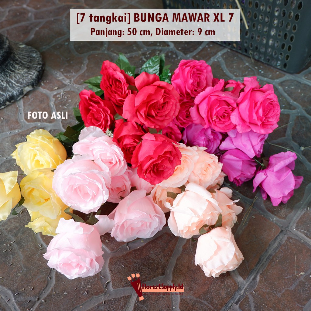 Jual [1 Tangkai 7 Cabang] Bunga Mawar XL 7 Artificial Import | Shopee ...