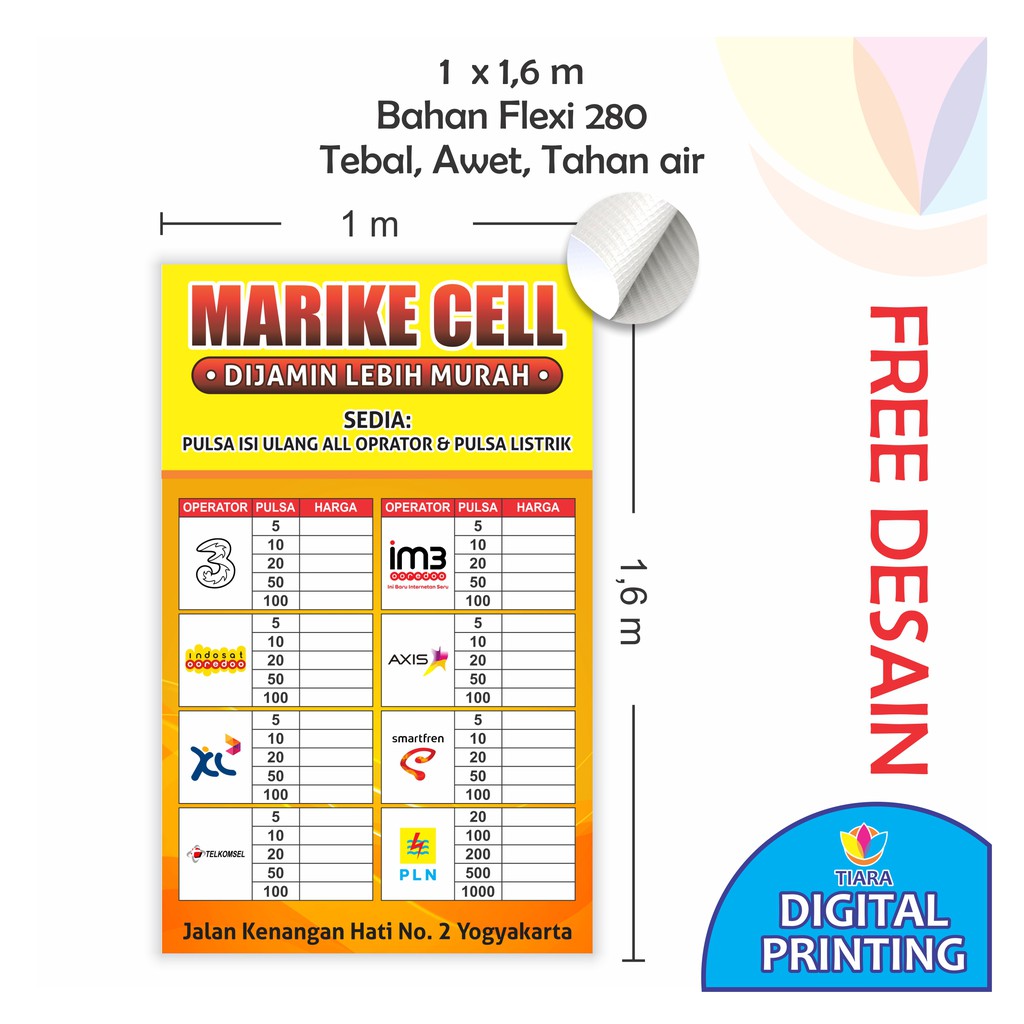 Jual Spanduk Counter HP Ukuran 1 m x 1,6 m (FREE DESAIN) | Shopee Indonesia
