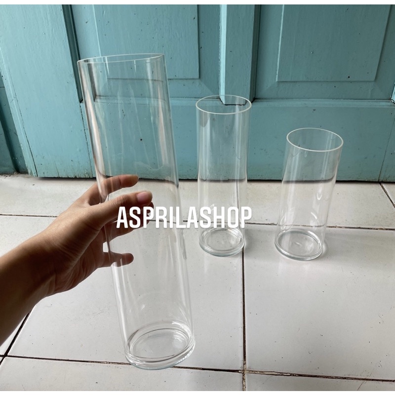 Jual [ OJOL ] vas bunga tinggi 30cm 25cm 20cm kaca bening diameter 8cm ...