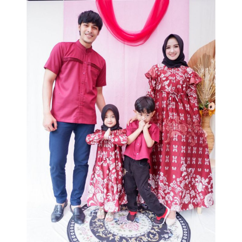 Jual Atheera - Sarimbit Keluarga Fushia Set Maroon | Gamis Silk & Koko ...