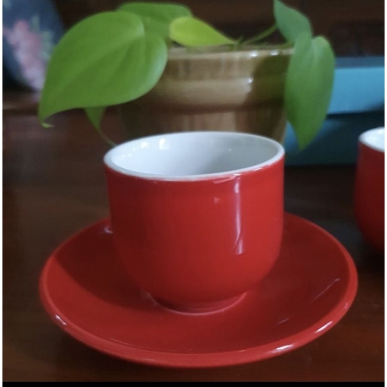 Jual gelas mug keramik kopin warna merah espresso 1 pcs (mug & saucer ...