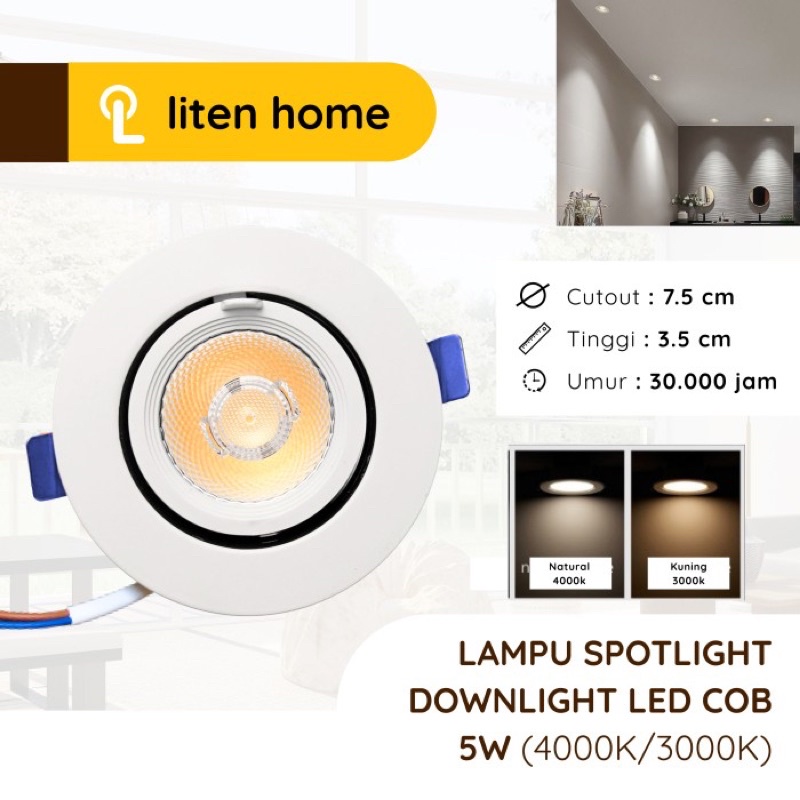 Jual Lampu Downlight LED 5w 5 watt / Lampu Spot Plafon LED 5 watt Cahaya Kuning Putih 3000k ...