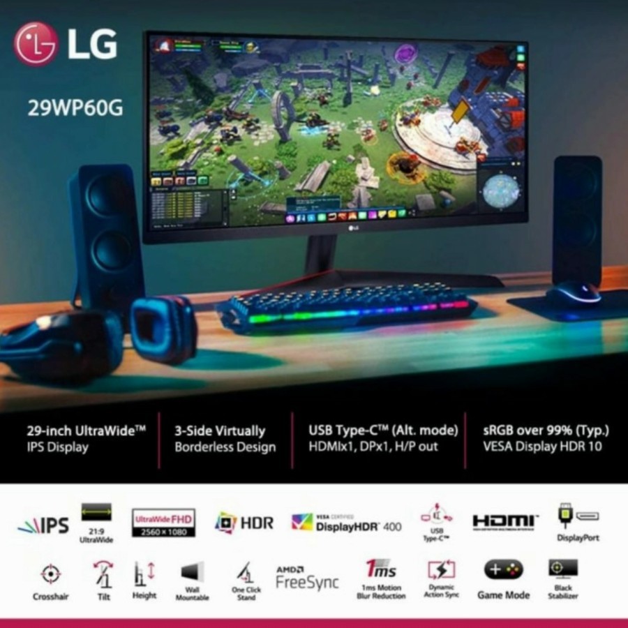 Jual LG MINITOR LED LG 29WP60G Freesync HDR10 Ultrawide IPS With USB-C ...