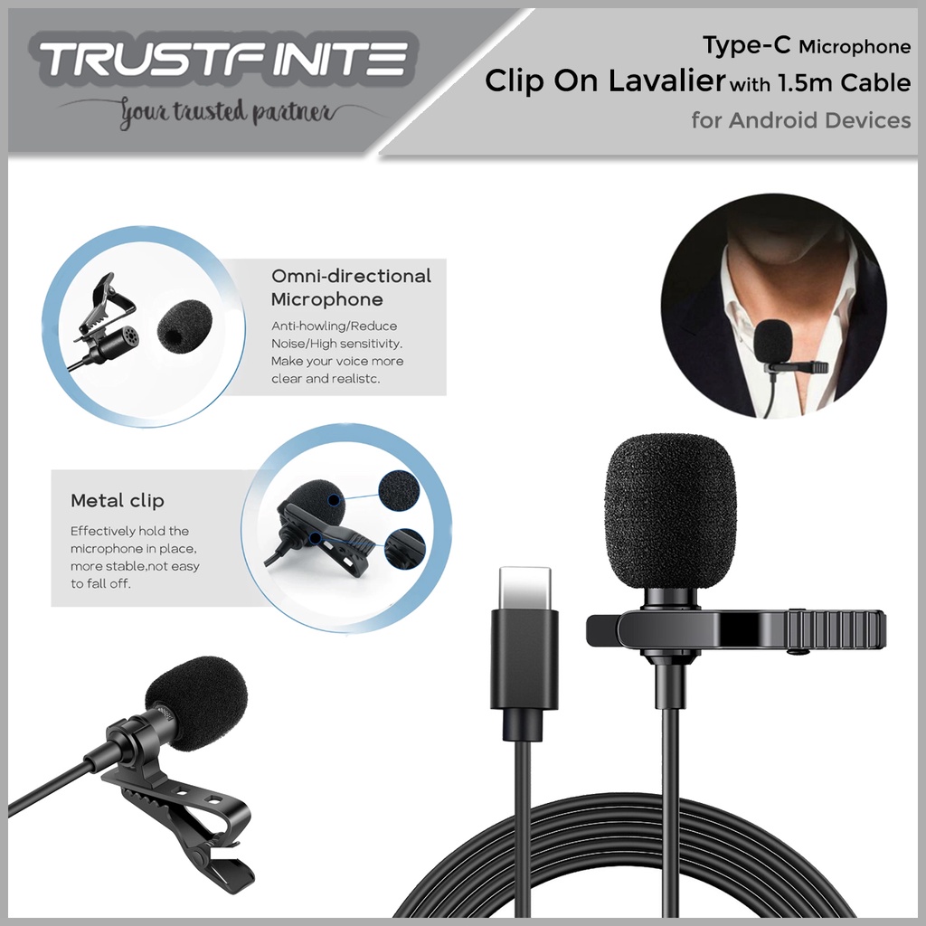 Jual Microphone Clip On 1.5m Lavalier Mic Clip On Android with USB Type ...