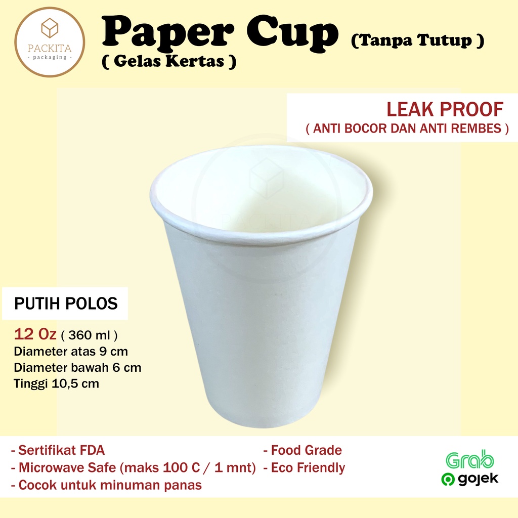 Jual Paper Hot & Cold Cup Polos 12 Oz 360 ml (1000 pcs = 1 dus ...