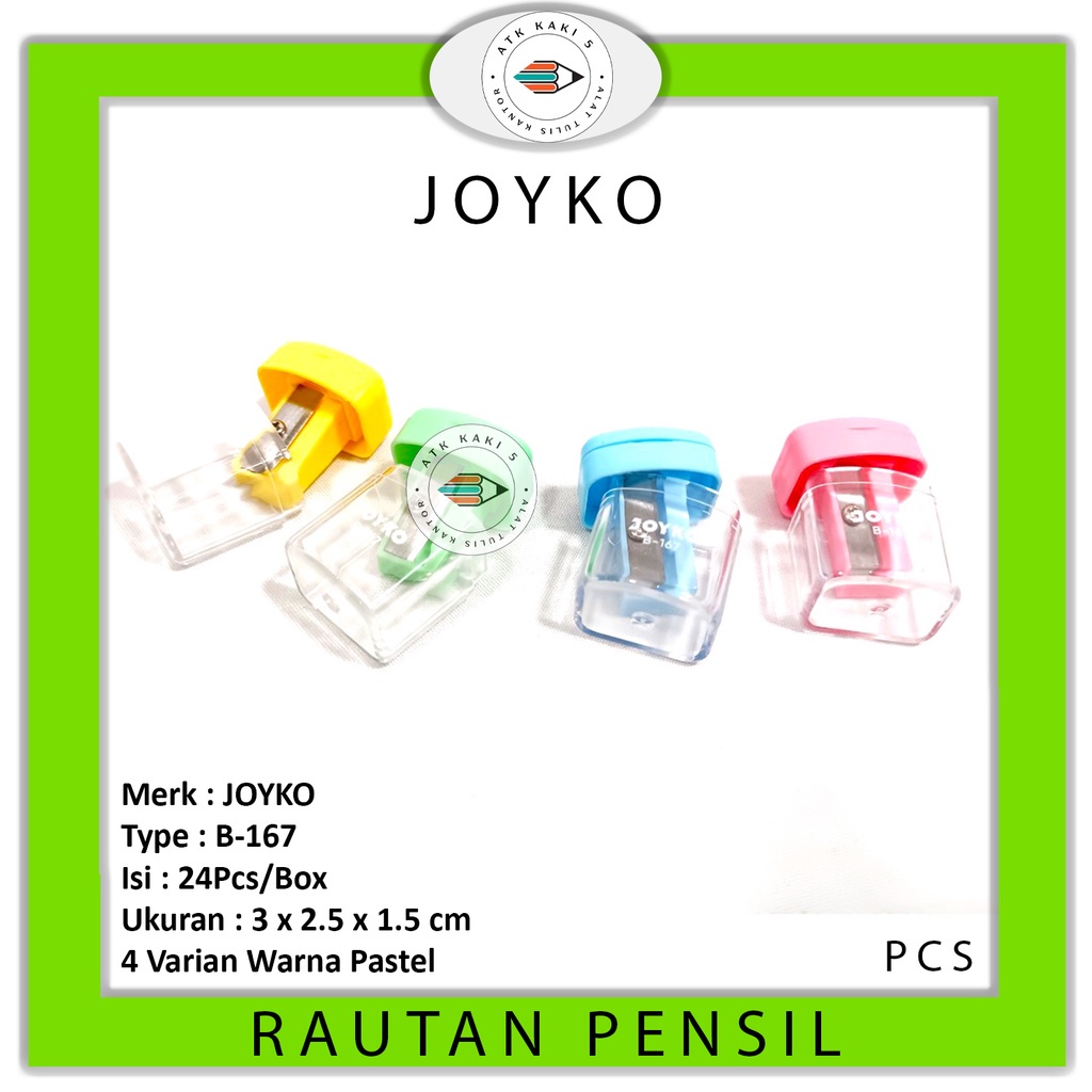 Jual JOYKO - Rautan - Sharpener Pencil B-167 Warna Pastel - Box ...