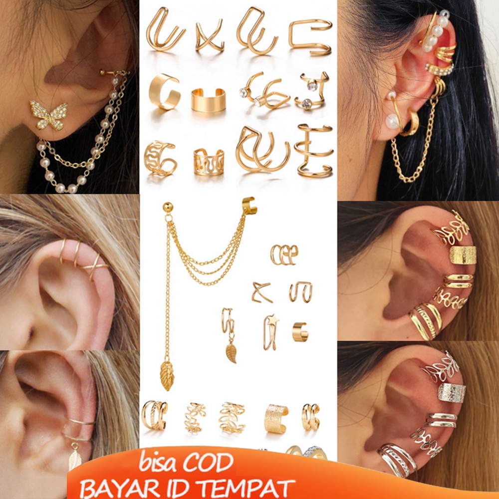 Jual COD ️8Pcs/set Anting Klip Mutiara Korea Emas Untuk Wanita Vintage ...