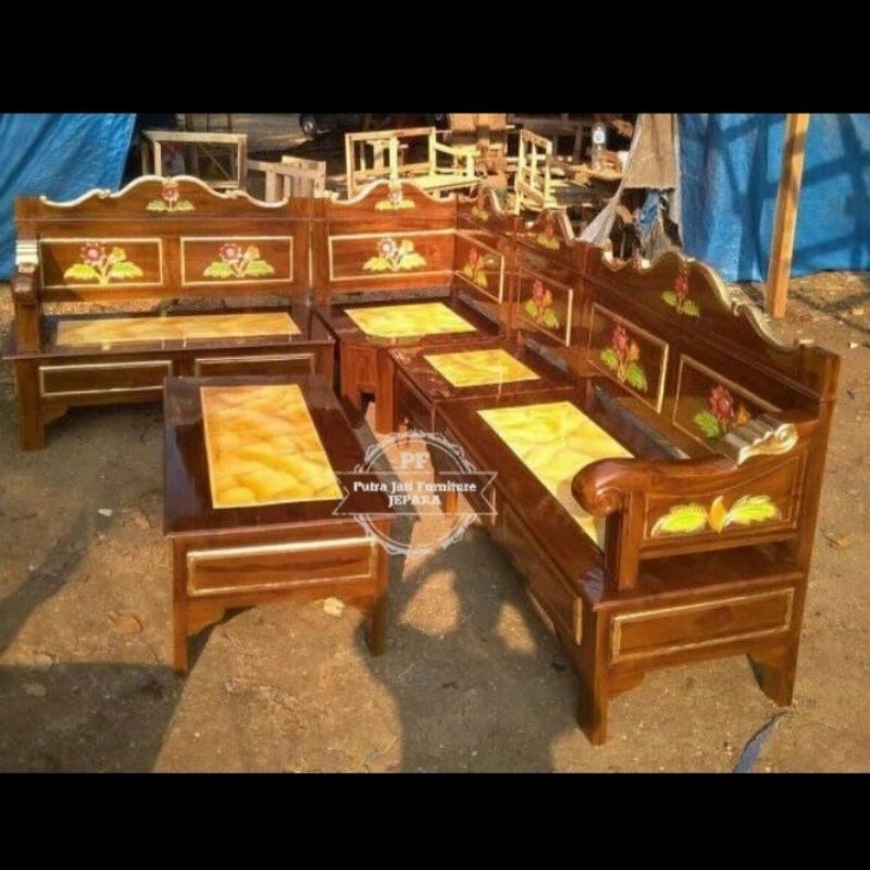 Jual Meja kursi tamu sudut untuk ruangan pojok warna kombinasi bahan ...