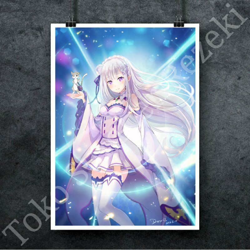 Jual Anime Poster Emilia Re Zero kara Hajimeru Isekai Canvas Paper A4 ...