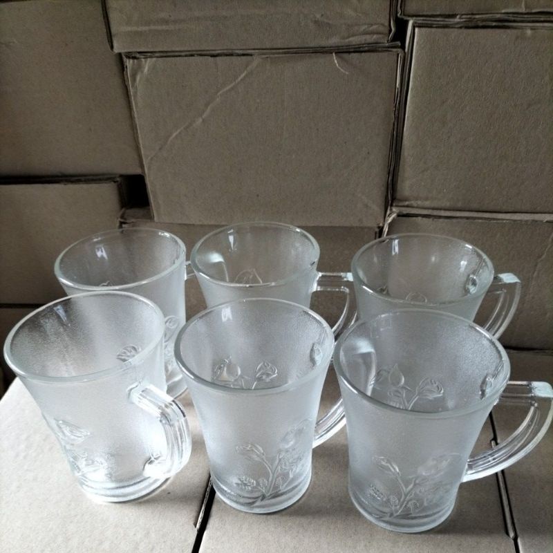 Jual murah 6pcs GELAS KOPI/GELAS GAGANG KACA/GELAS MURAH | Shopee Indonesia