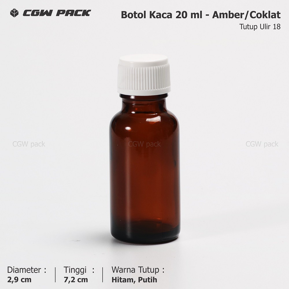 Jual Botol Kaca 20 ML Tebal / Botol Kaca Amber 20 ML - Ulir Putih dan Hitam | Shopee Indonesia
