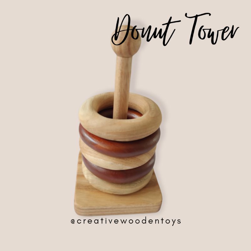 Jual Donut Tower, Tower Stacking, Mainan stacking kayu, Ring tower ...