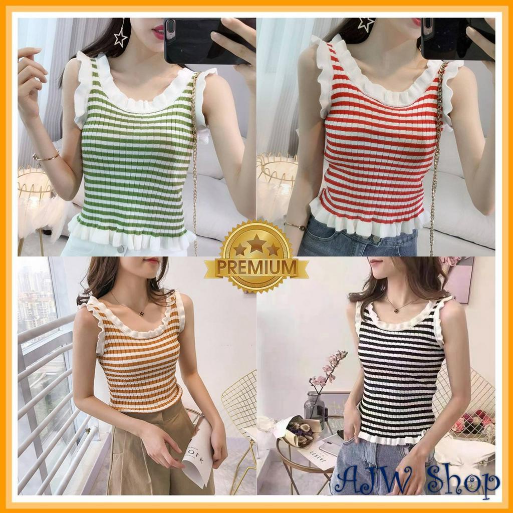 Jual AJW Tanktop Wanita Rajut Salur Premium Import Kekinian Lucu Ri | Tank top Rajut Wanita ...